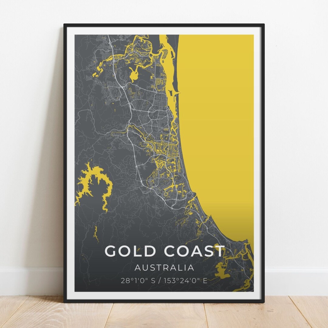Gold Coast City Map Print, Street Map Poster, Home Decor, Wall Art ...