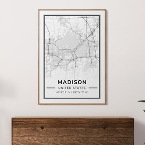Madison City Map Print, Street Map Poster, Home Decor, Wall Art, Gift ...
