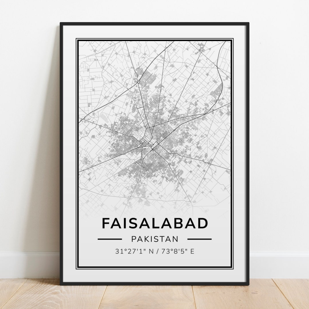 Faisalabad City Map Print, Street Map Poster, Home Decor, Wall Art ...