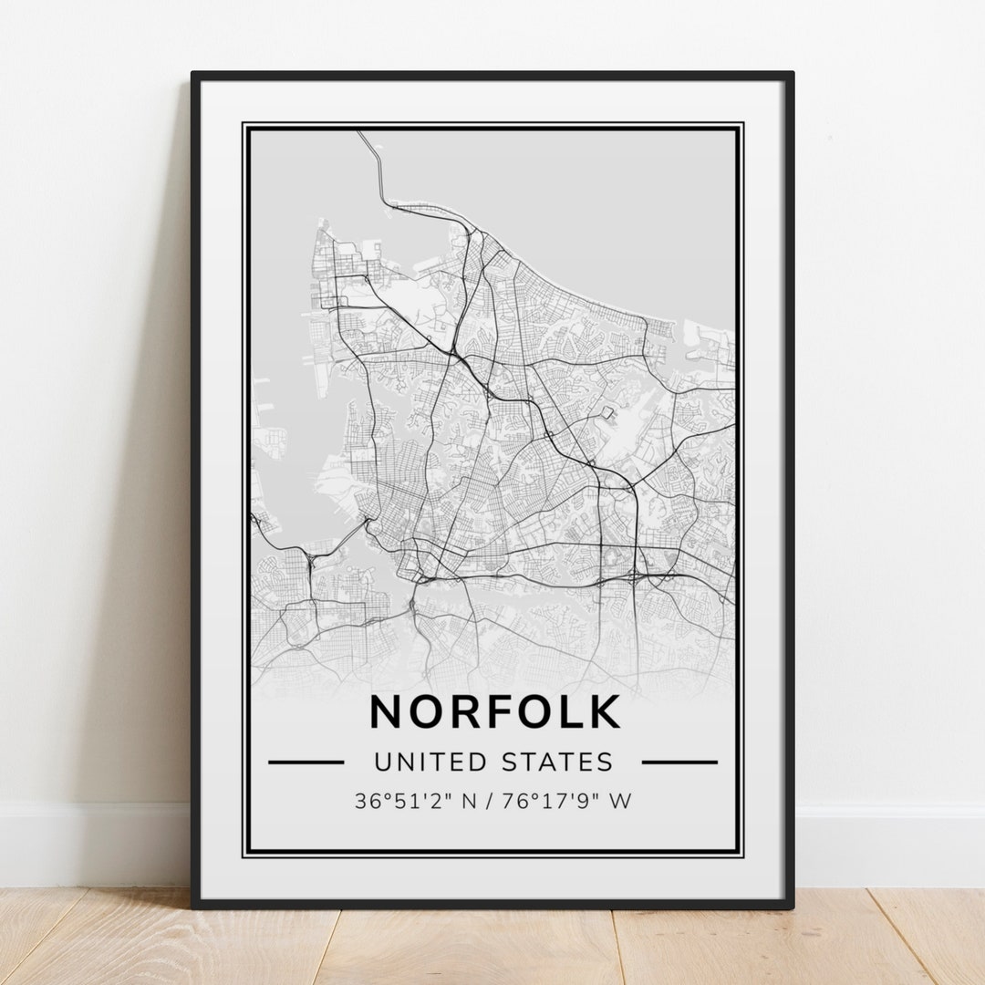 Norfolk City Map Print, Street Map Poster, Home Decor, Wall Art, Gift ...