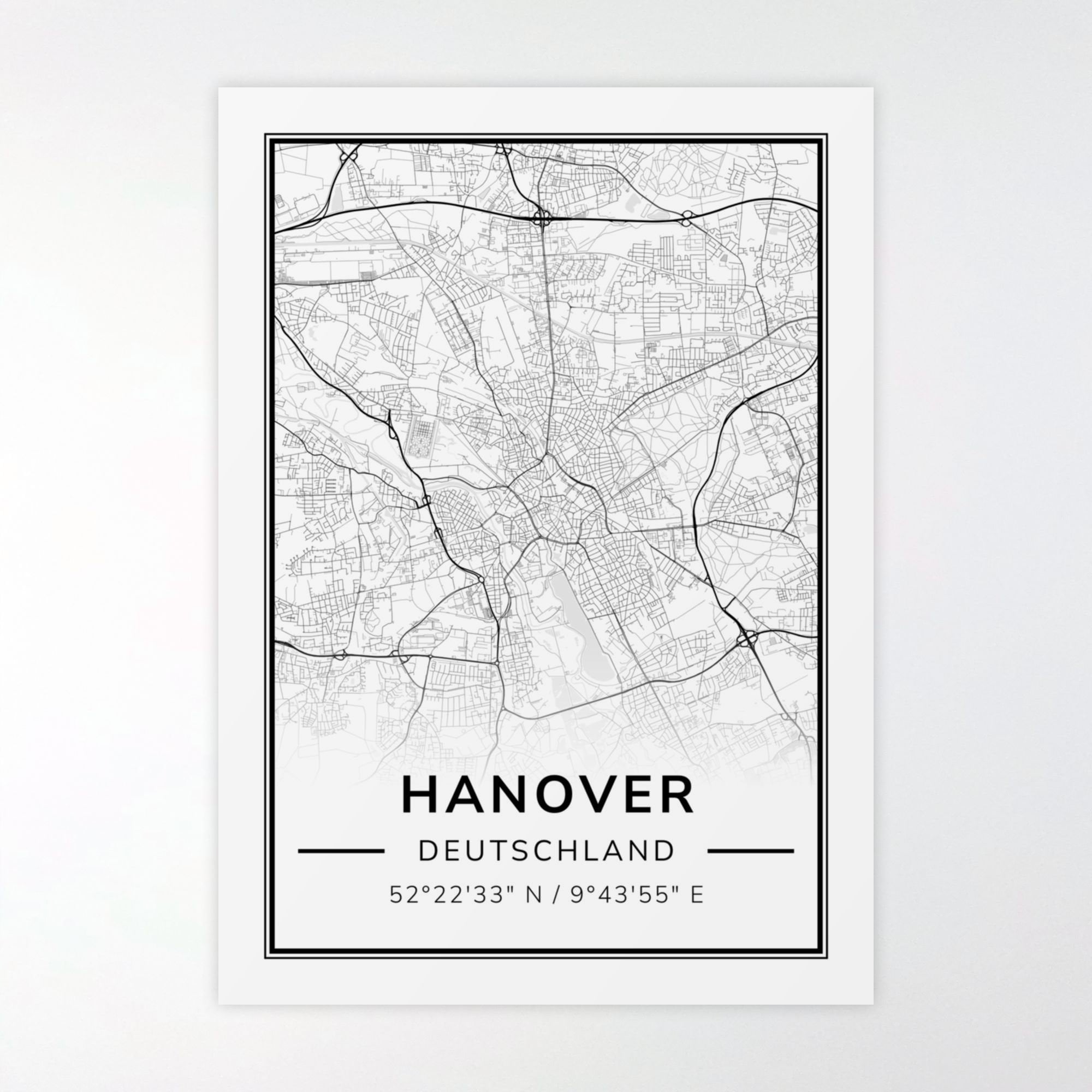 Hannover Stadt Karte Poster, Straßen Karte Poster, Dekoration ...