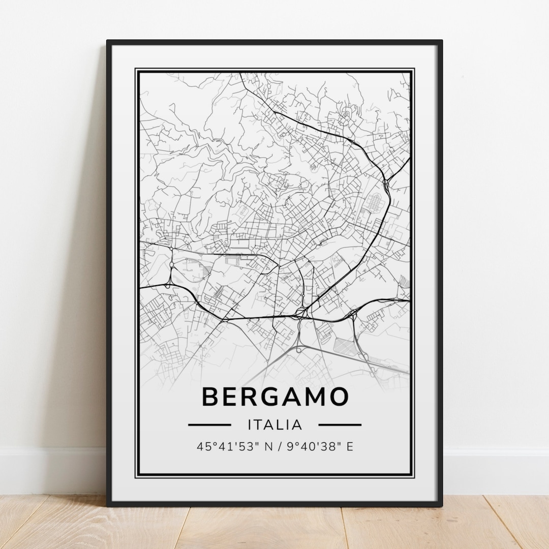 Bergamo City Map Print, Street Map Poster, Home Decor, Wall Art, Gift ...