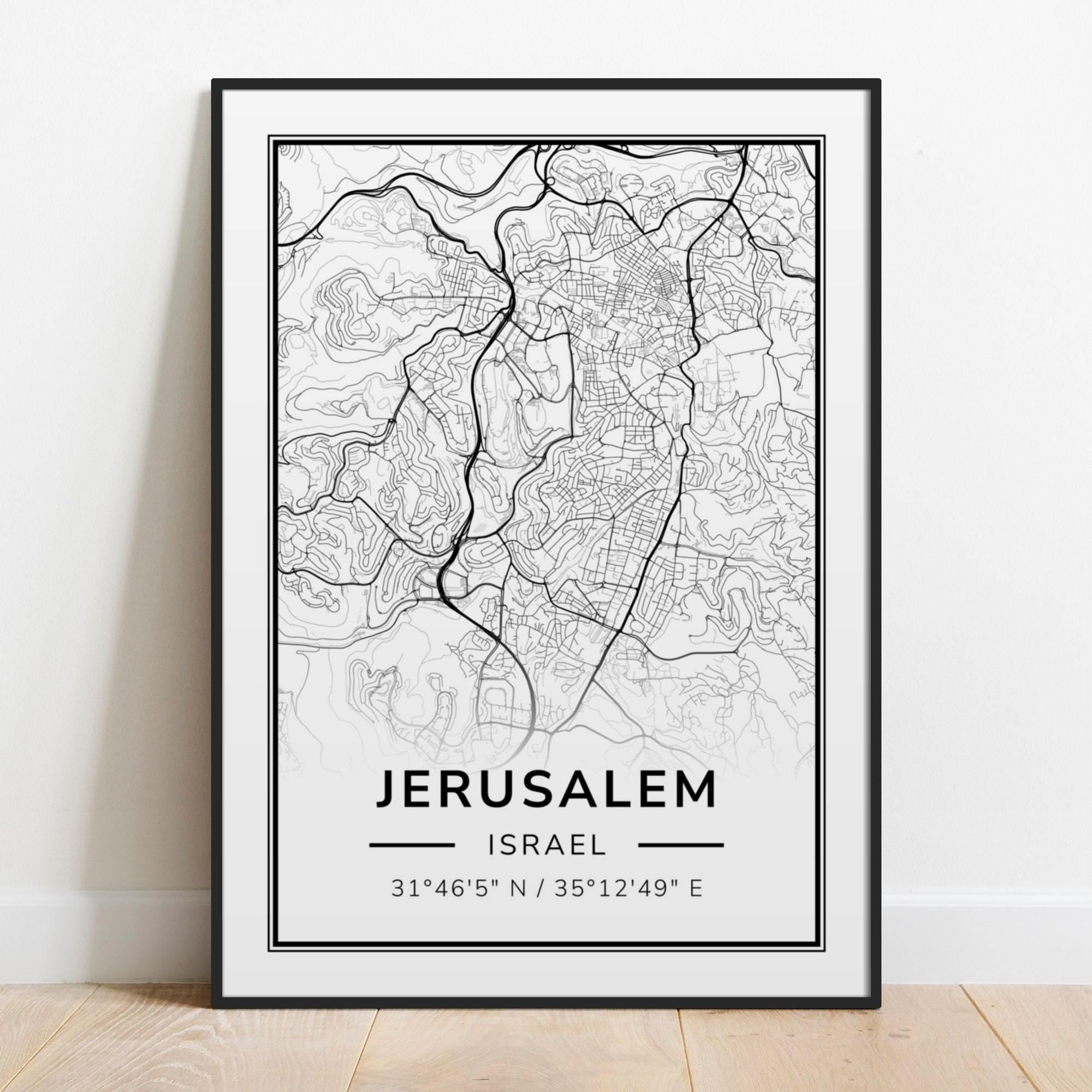 Jerusalem City Map Print, Street Map Poster, Home Decor, Wall Art, Gift ...