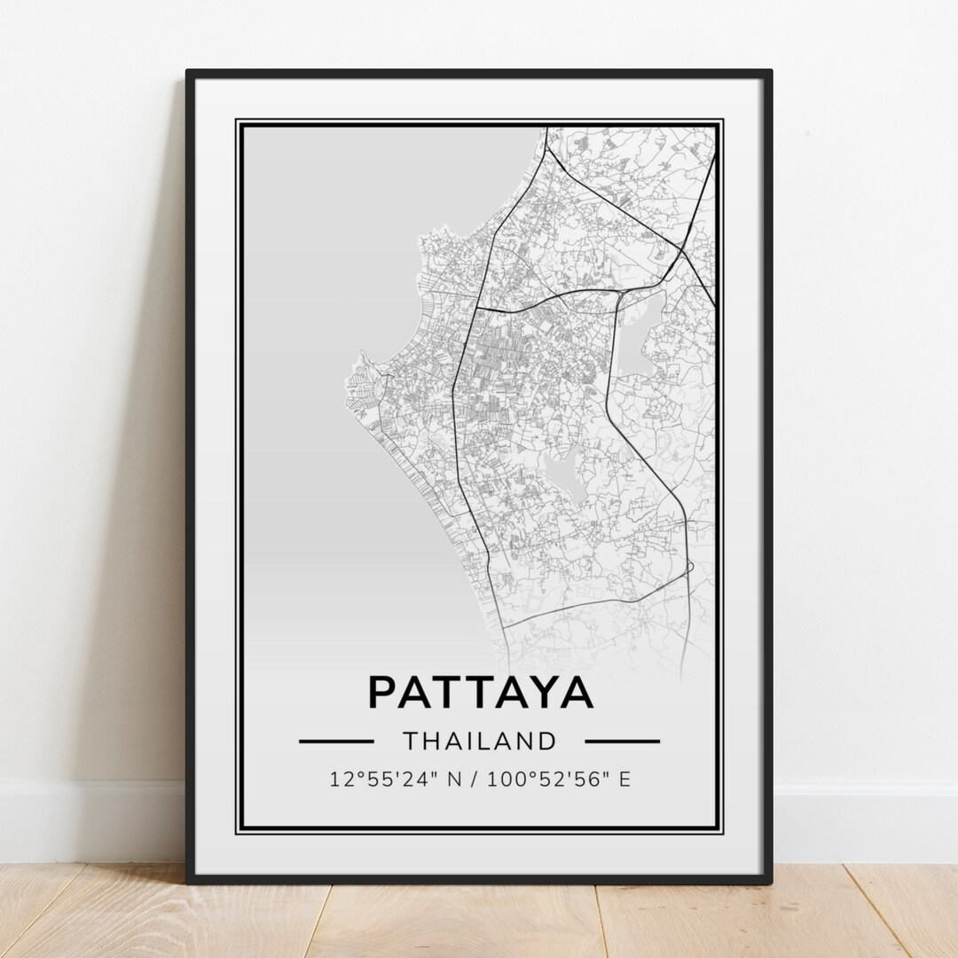 Pattaya City Map Print, Street Map Poster, Home Decor, Wall Art, Gift ...