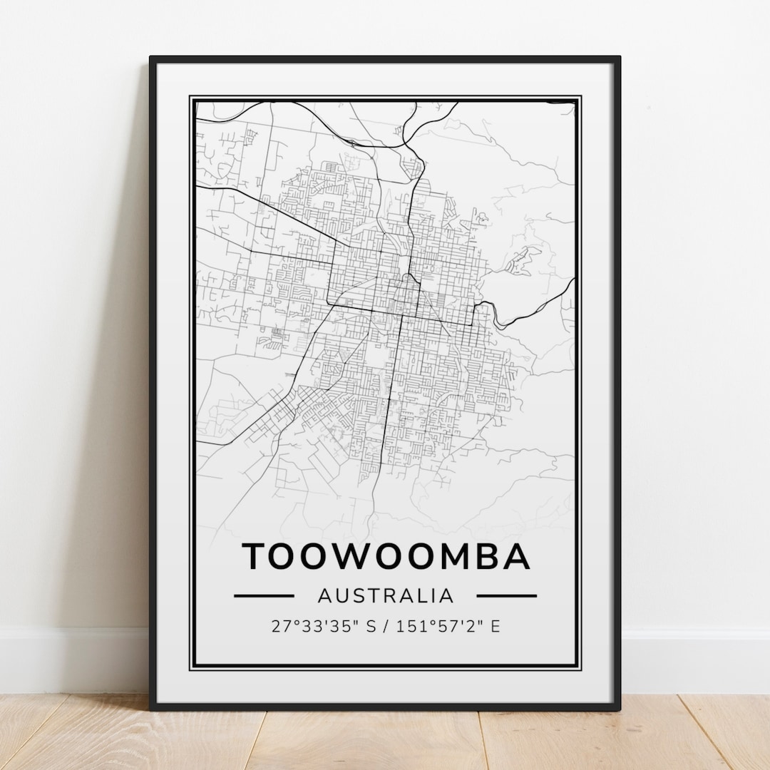 Toowoomba City Map Print, Street Map Poster, Home Decor, Wall Art, Gift ...
