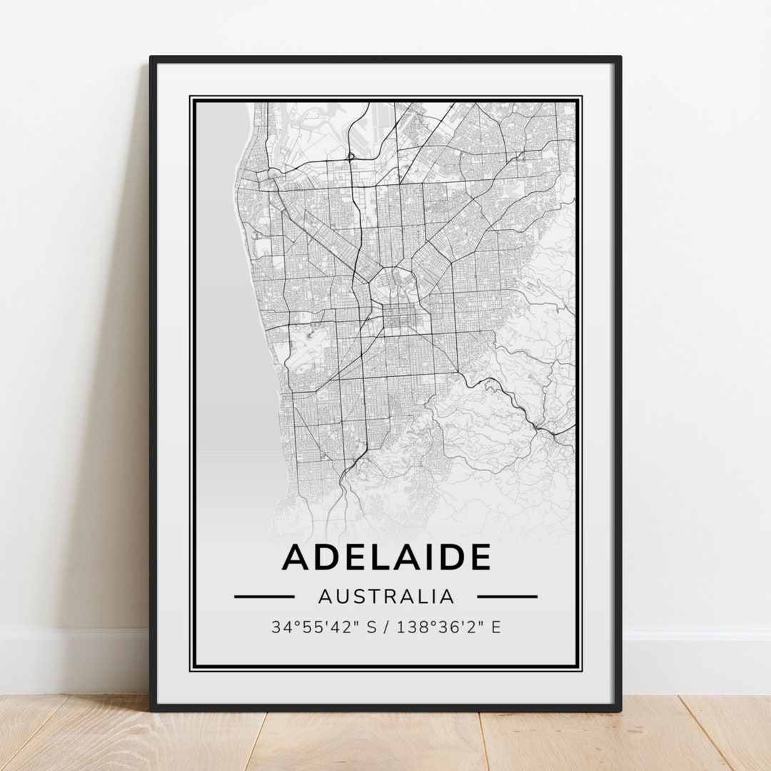 Adelaide City Map Print, Street Map Poster, Home Decor, Wall Art, Gift ...