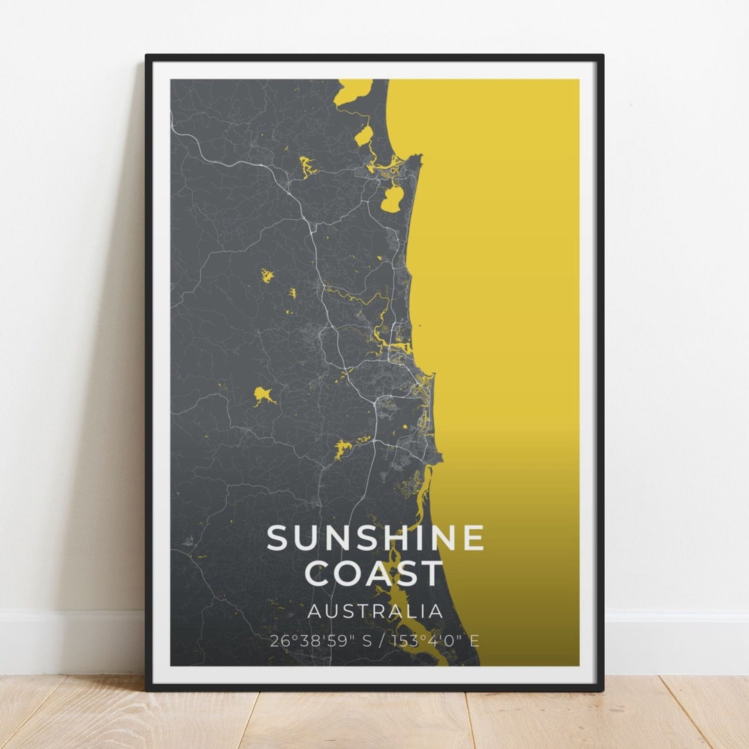 Sunshine Coast City Map Print, Street Map Poster, Home Decor, Wall Art ...