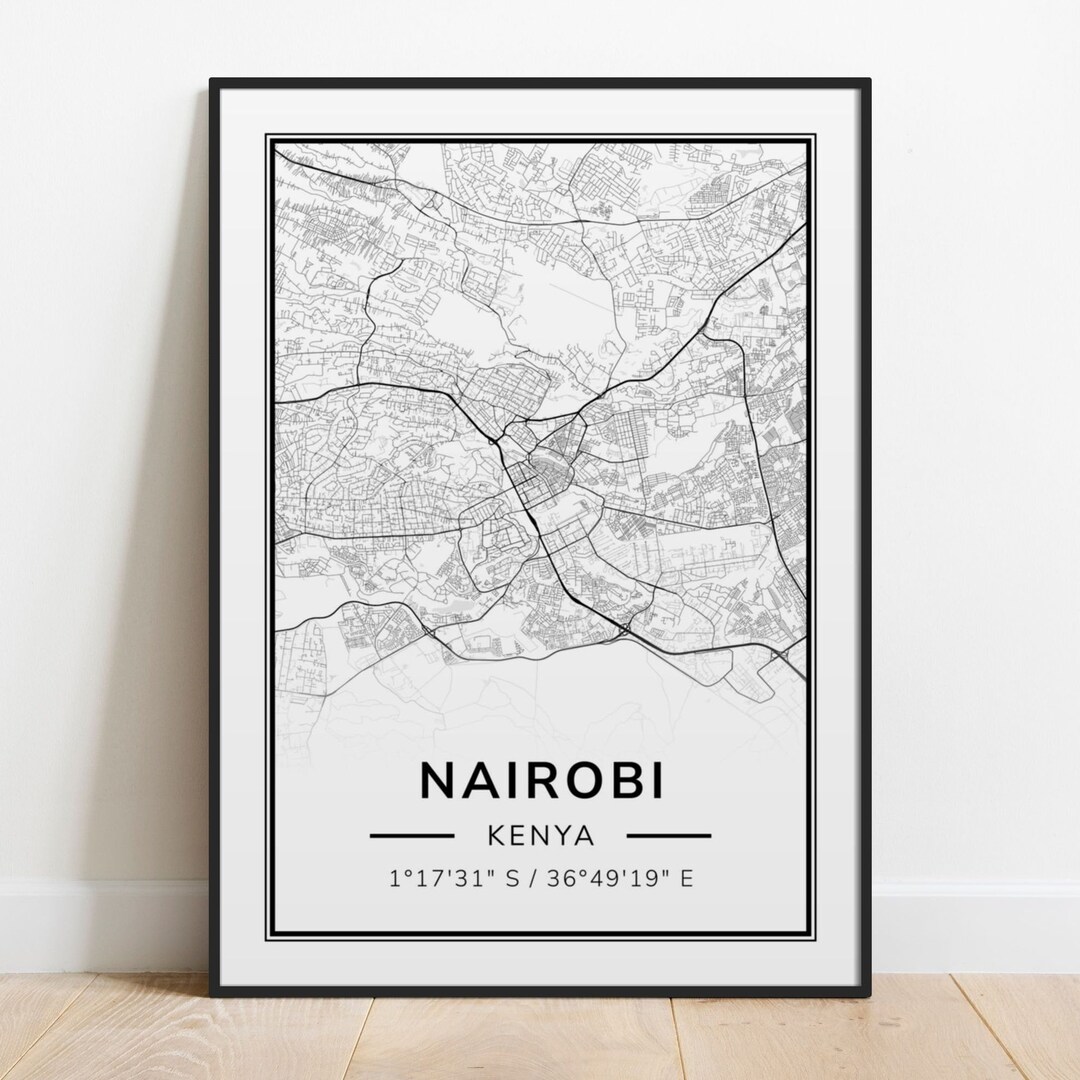 Nairobi City Map Print, Street Map Poster, Home Decor, Wall Art, Gift ...