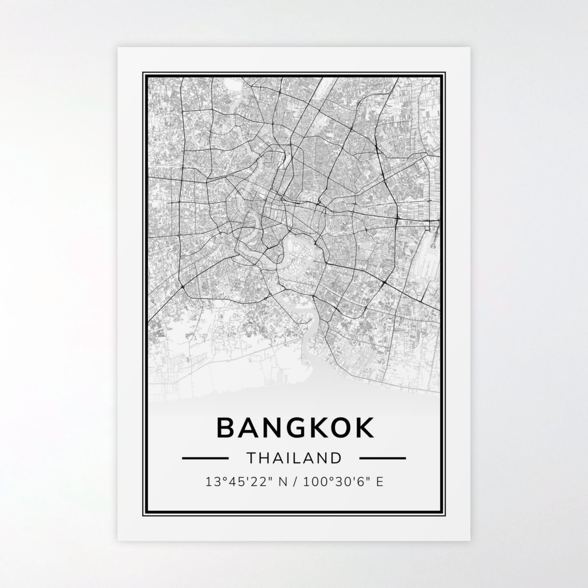 Bangkok City Map Print, Street Map Poster, Home Decor, Wall Art, Gift ...