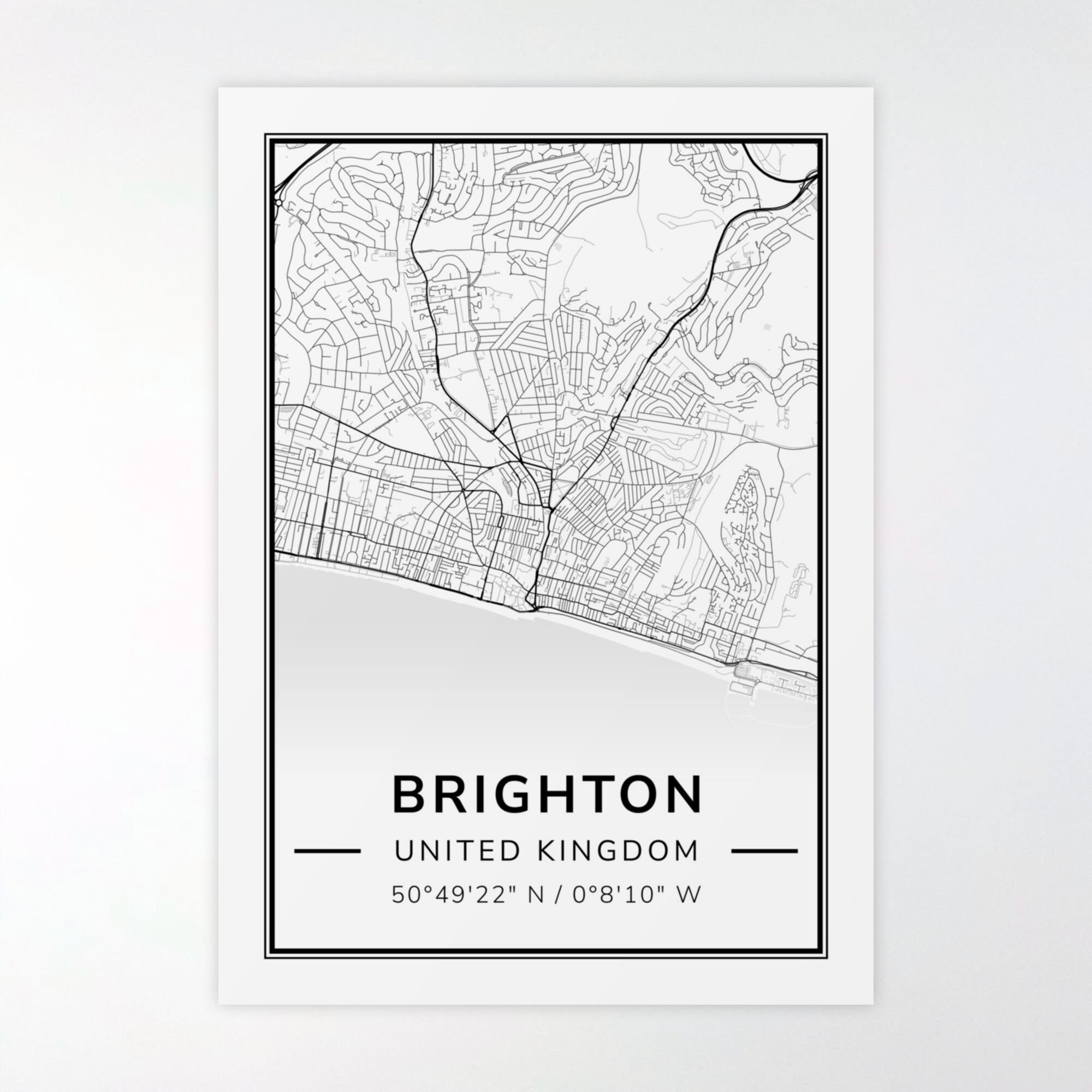 Brighton City Map Print, Street Map Poster, Home Decor, Wall Art, Gift ...