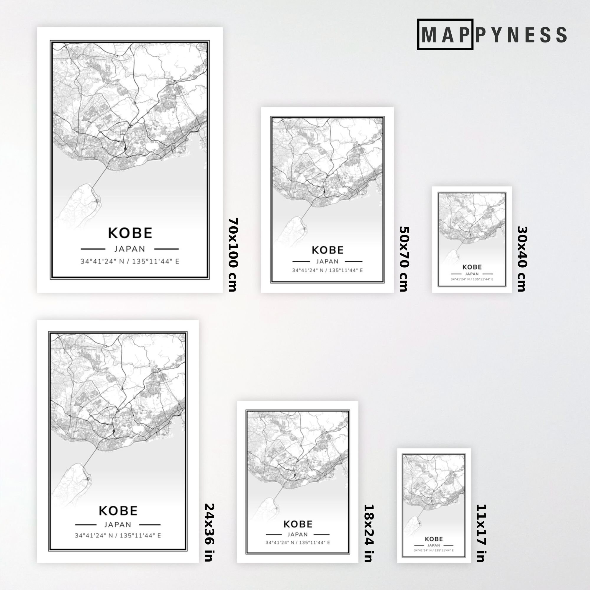 Kobe City Map Print, Street Map Poster, Home Decor, Wall Art, Gift ...