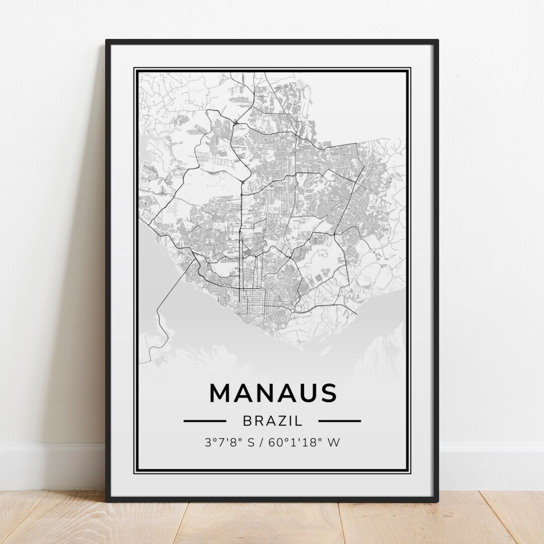 Manaus City Map Print, Street Map Poster, Home Decor, Wall Art, Gift ...