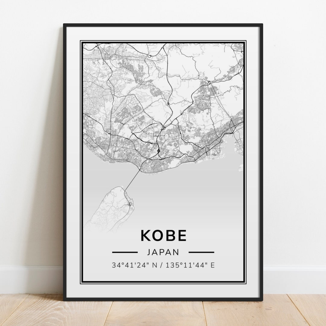 Kobe City Map Print, Street Map Poster, Home Decor, Wall Art, Gift ...