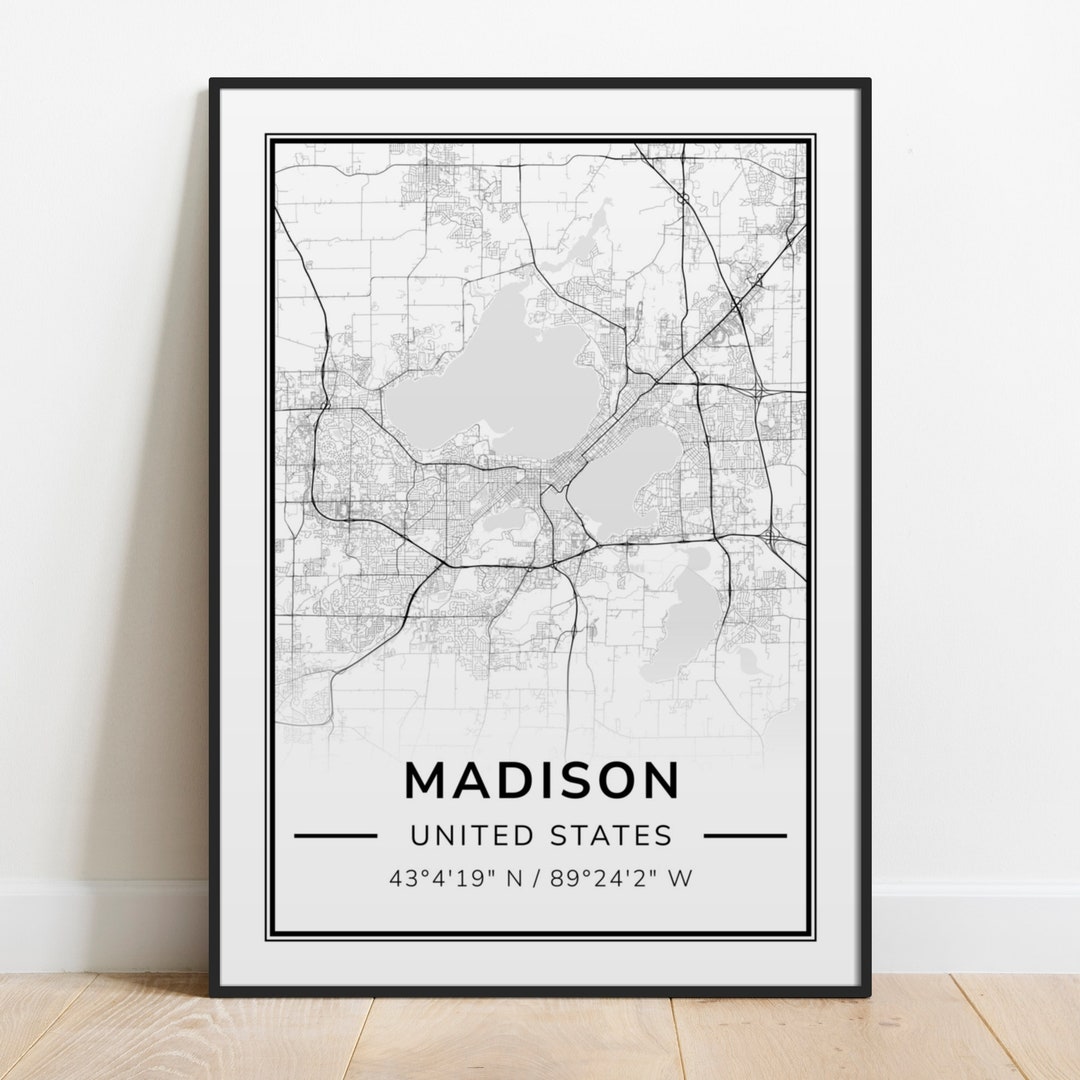 Madison City Map Print, Street Map Poster, Home Decor, Wall Art, Gift ...