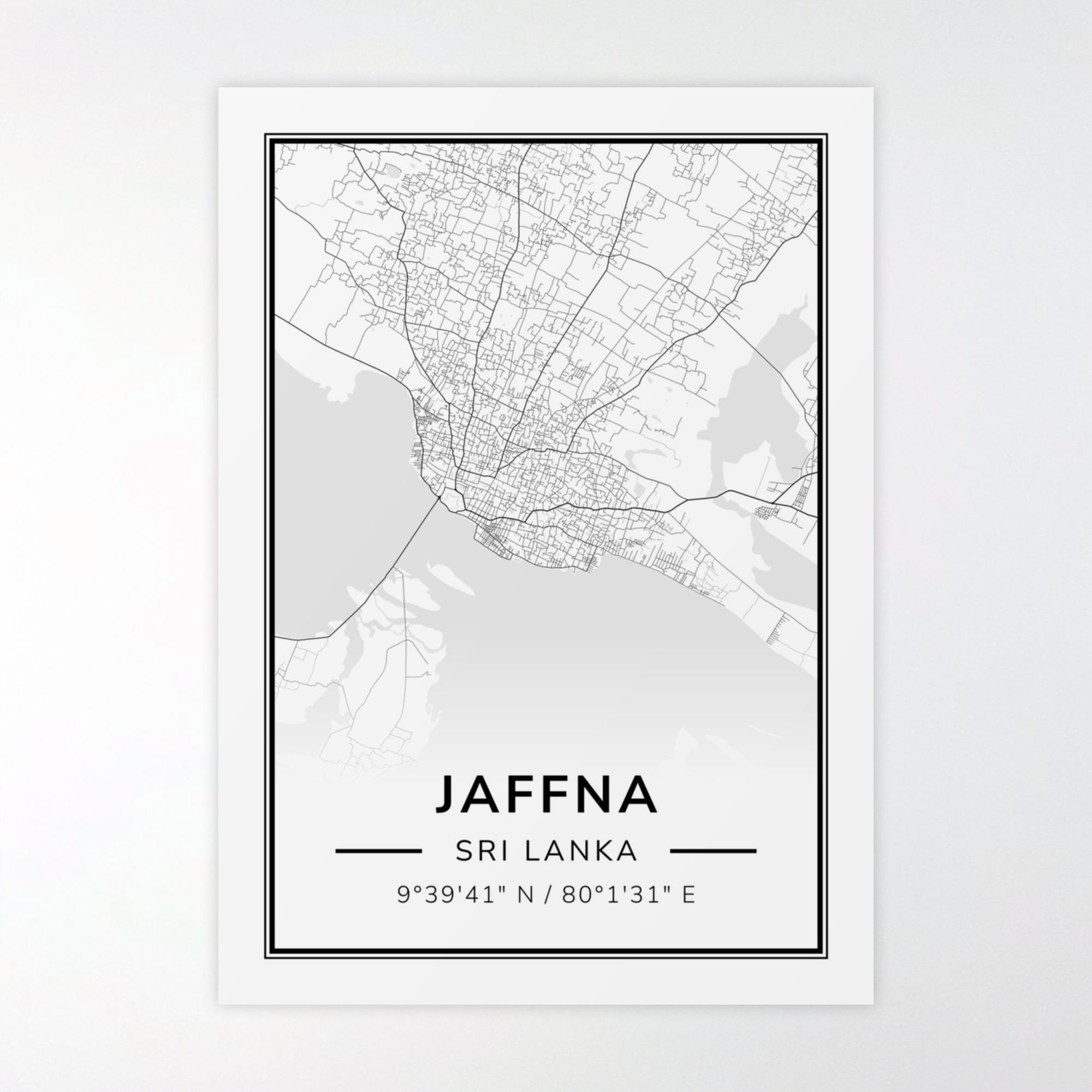 Jaffna City Map Print, Street Map Poster, Home Decor, Wall Art, Gift ...