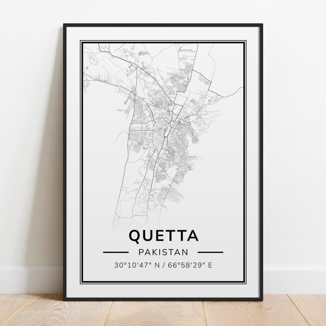 Quetta City Map Print, Street Map Poster, Home Decor, Wall Art, Gift ...
