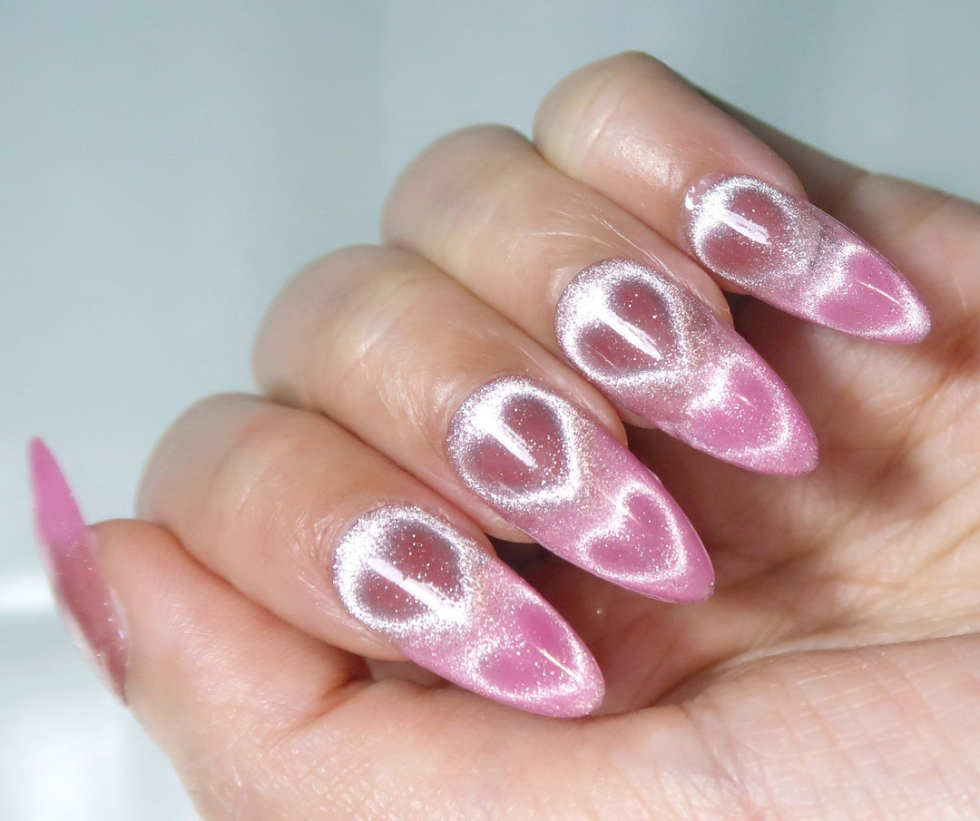Double Cat Eye Heart Shape Press on Nails - Etsy