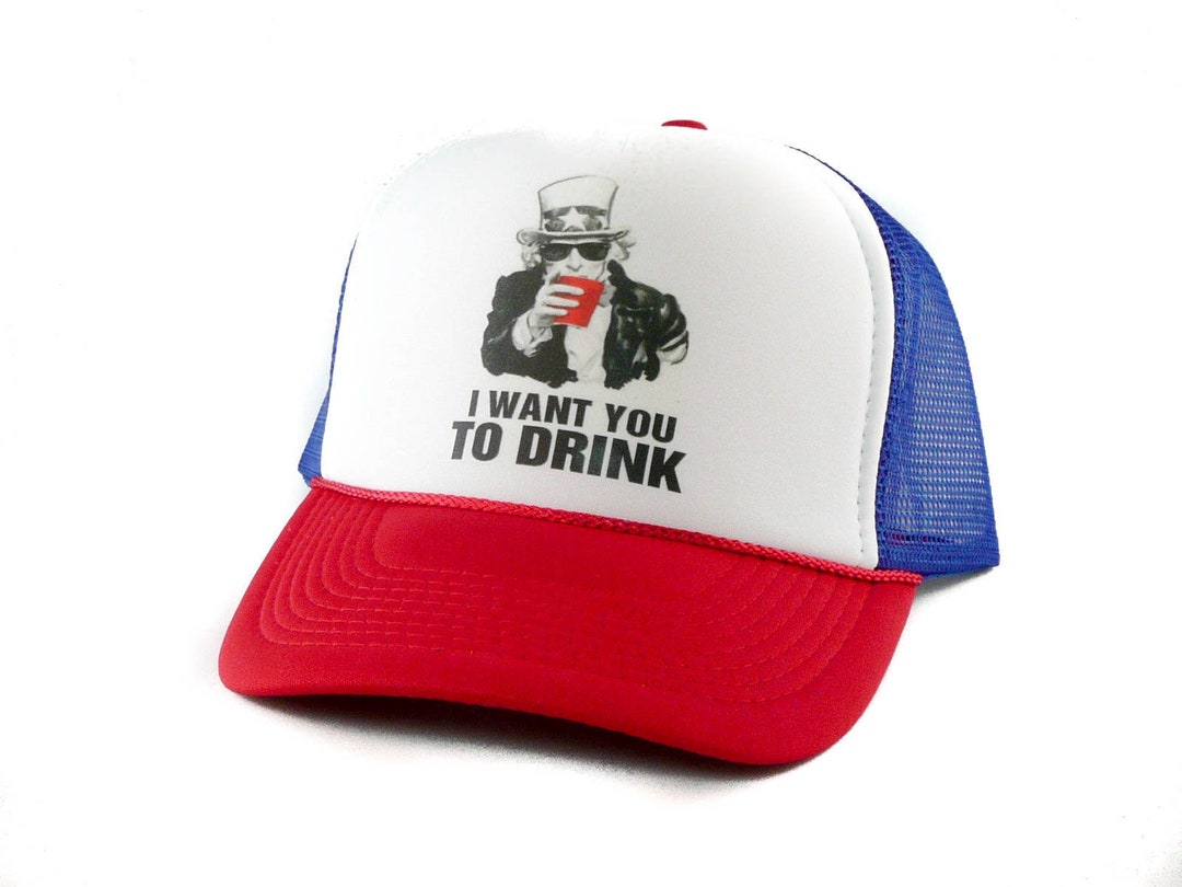 Uncle Sam "i Want You to Drink" Trucker Hat Mesh Hat Adjustable Snap ...