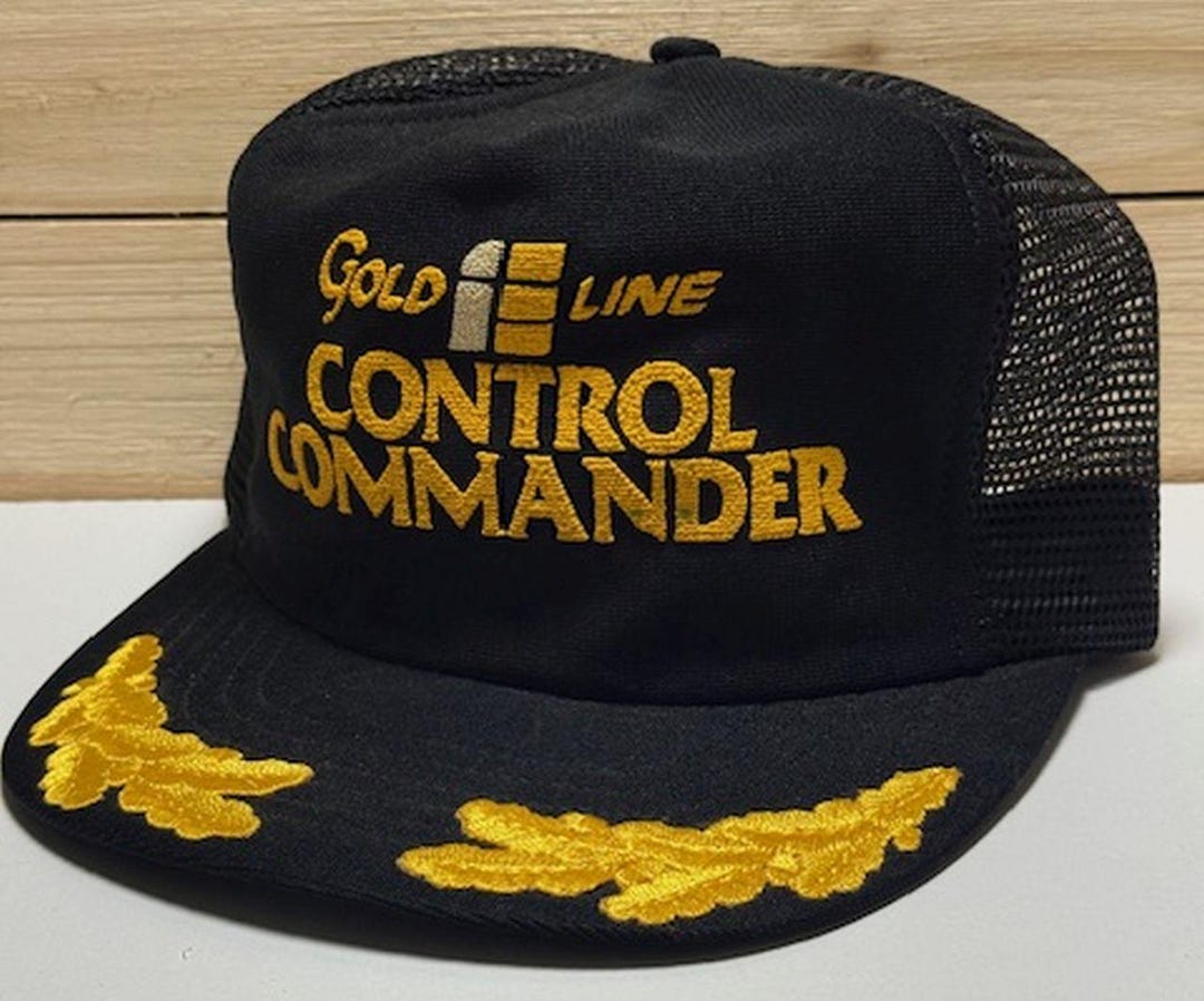 Vintage Trucker Mesh Hat "gold Line Control Commander" Black Adjustable ...