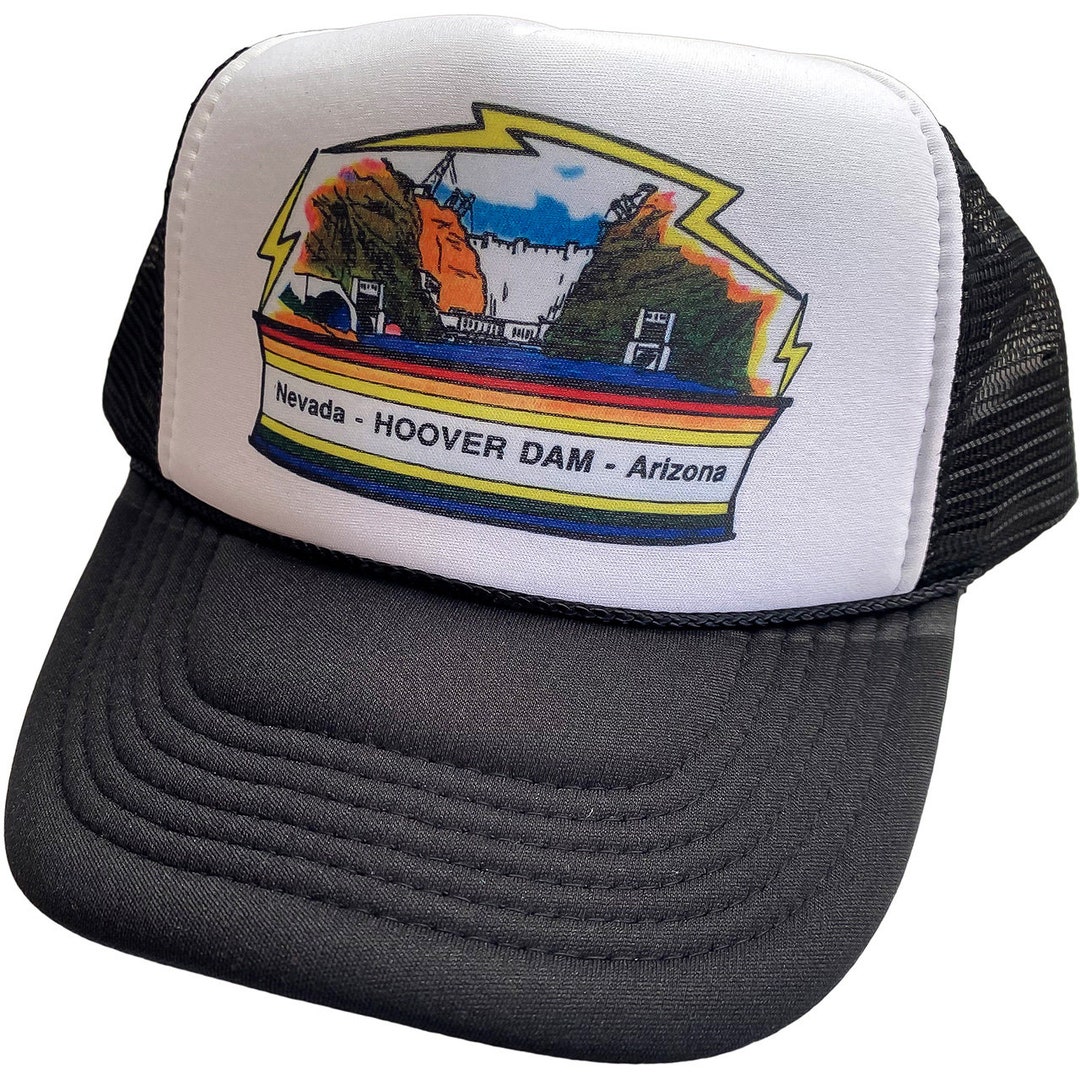 Classic Americana: Retro Hoover Dam Trucker Hat – Black Snapback With ...