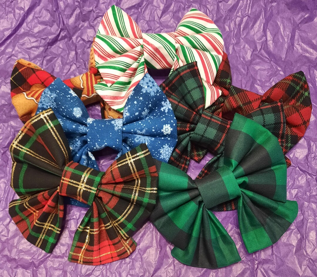 Elastic Slide on the Collar Christmas Dog Bows/seven More Plaid and ...