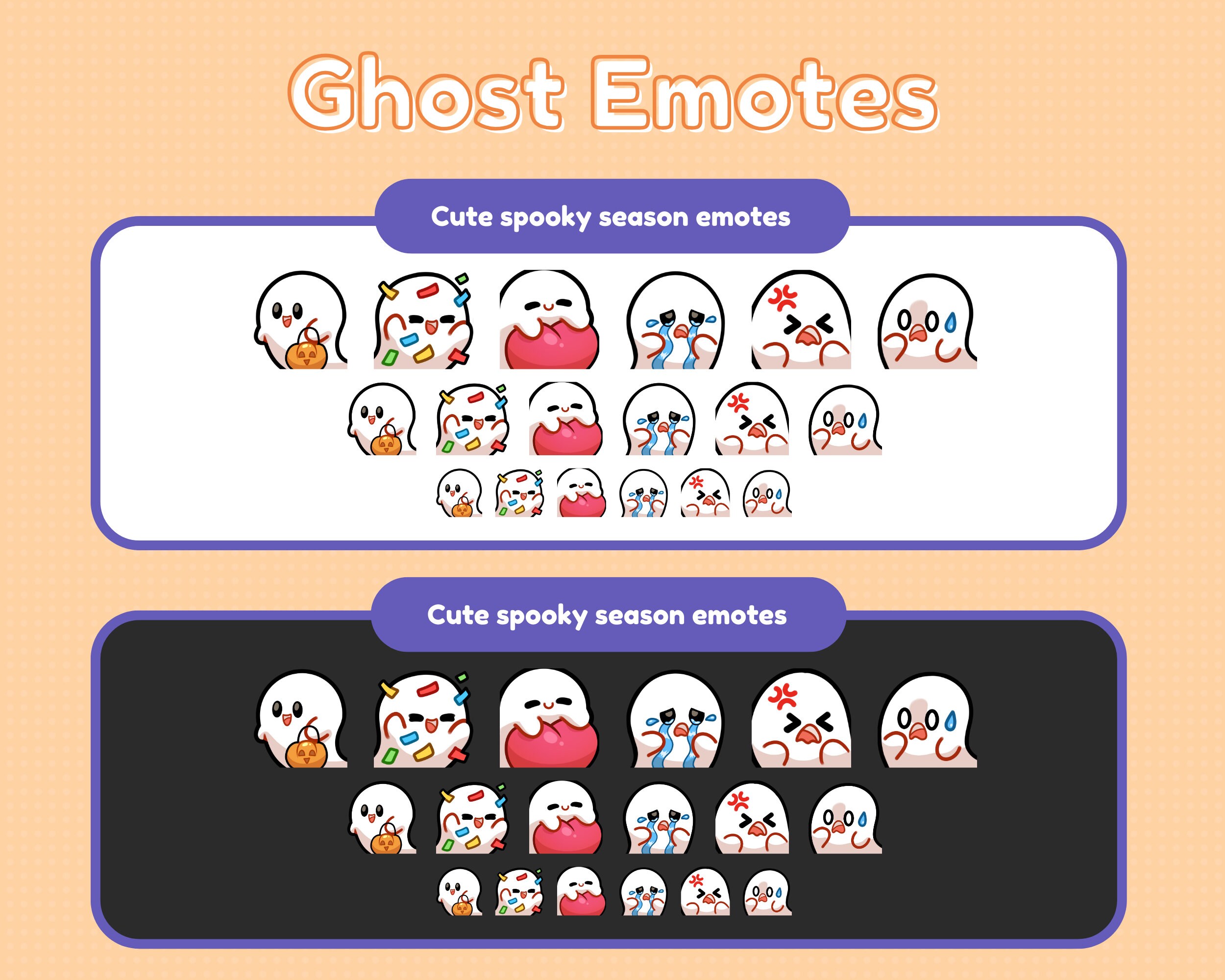 6 Cute Ghost Emotes Cute Halloween Twitch Emotes Discord - Etsy