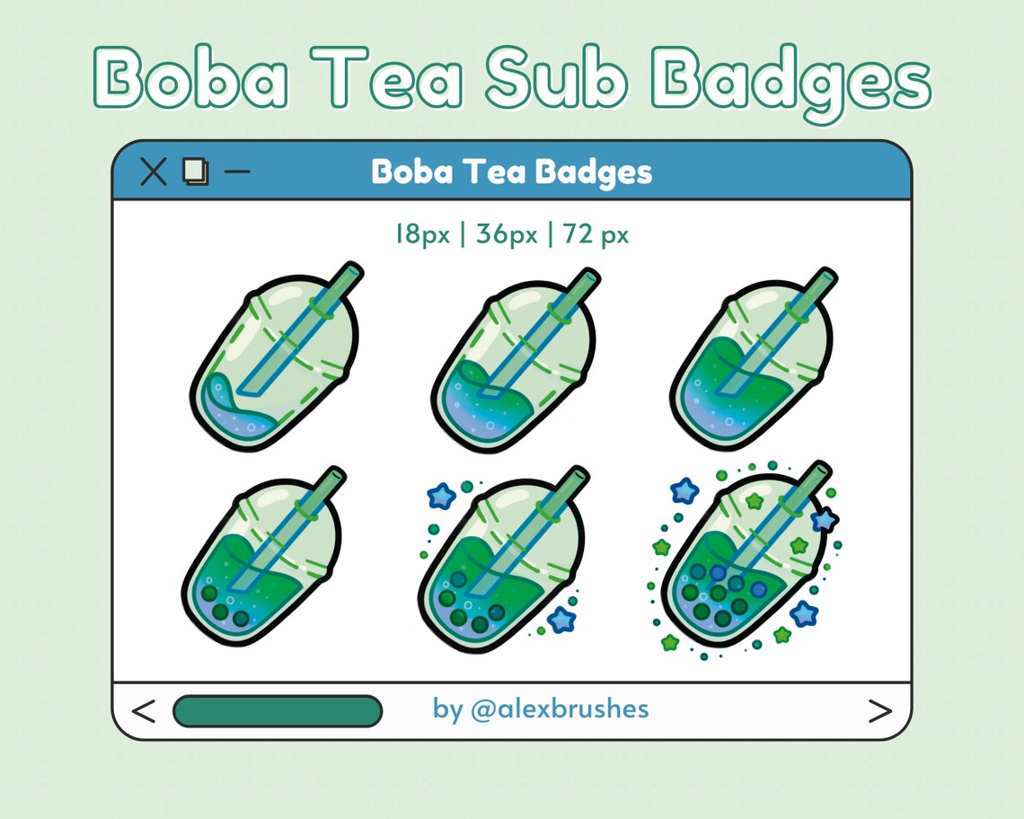 6 Green Bubble Tea Twitch Badges, Boba Tea Sub Badges, Kawaii Streamers ...