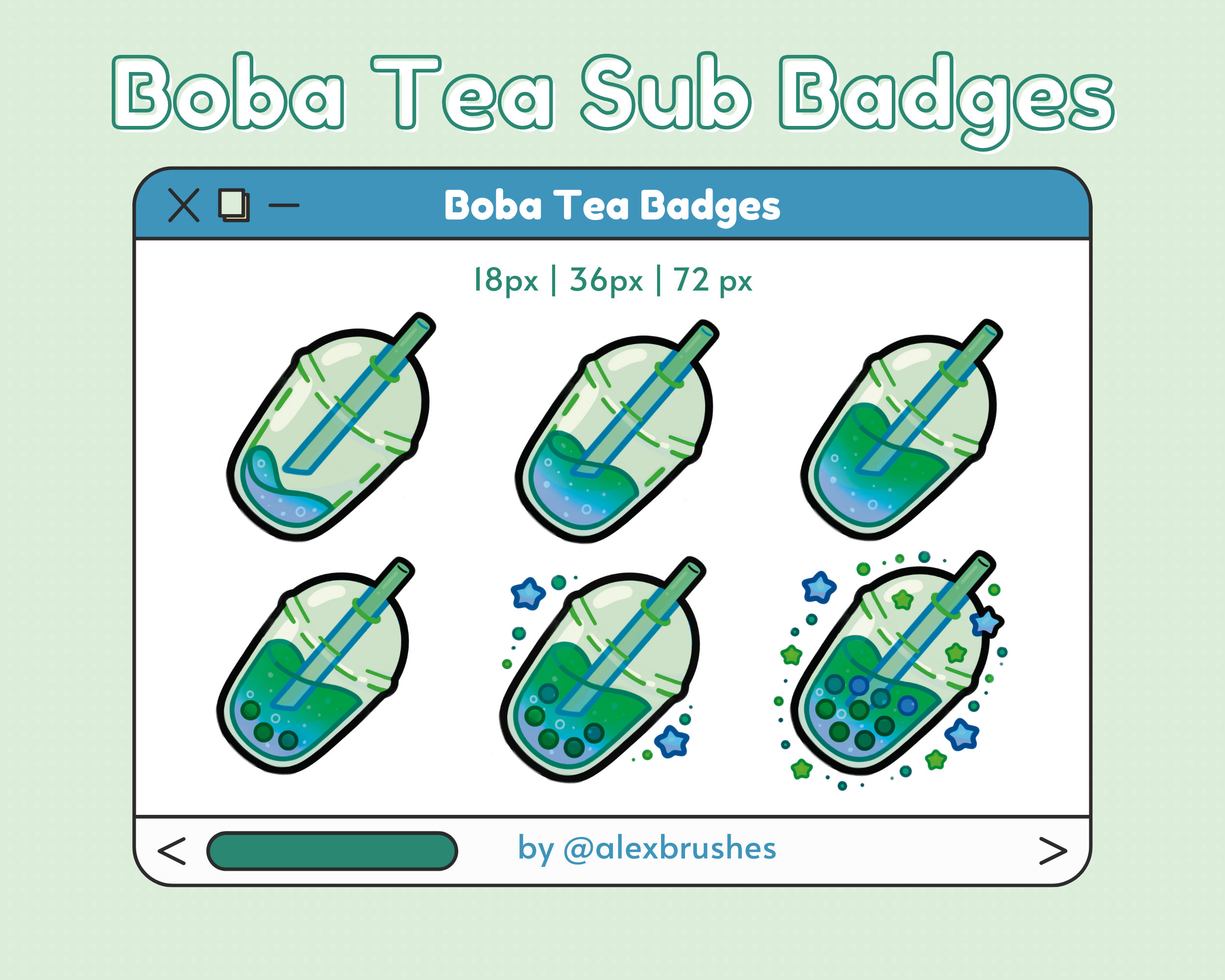 6 Green Bubble Tea Twitch Badges, Boba Tea Sub Badges, Kawaii Streamers ...