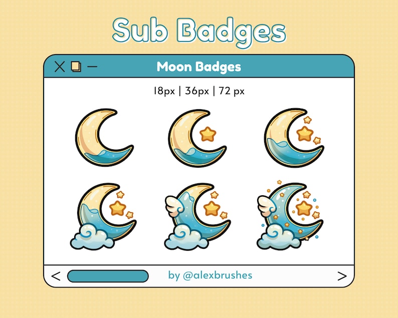 Cute Blue and Yellow Moon Aesthetic Twitch Sub Badges | Aesthetic Luna ...