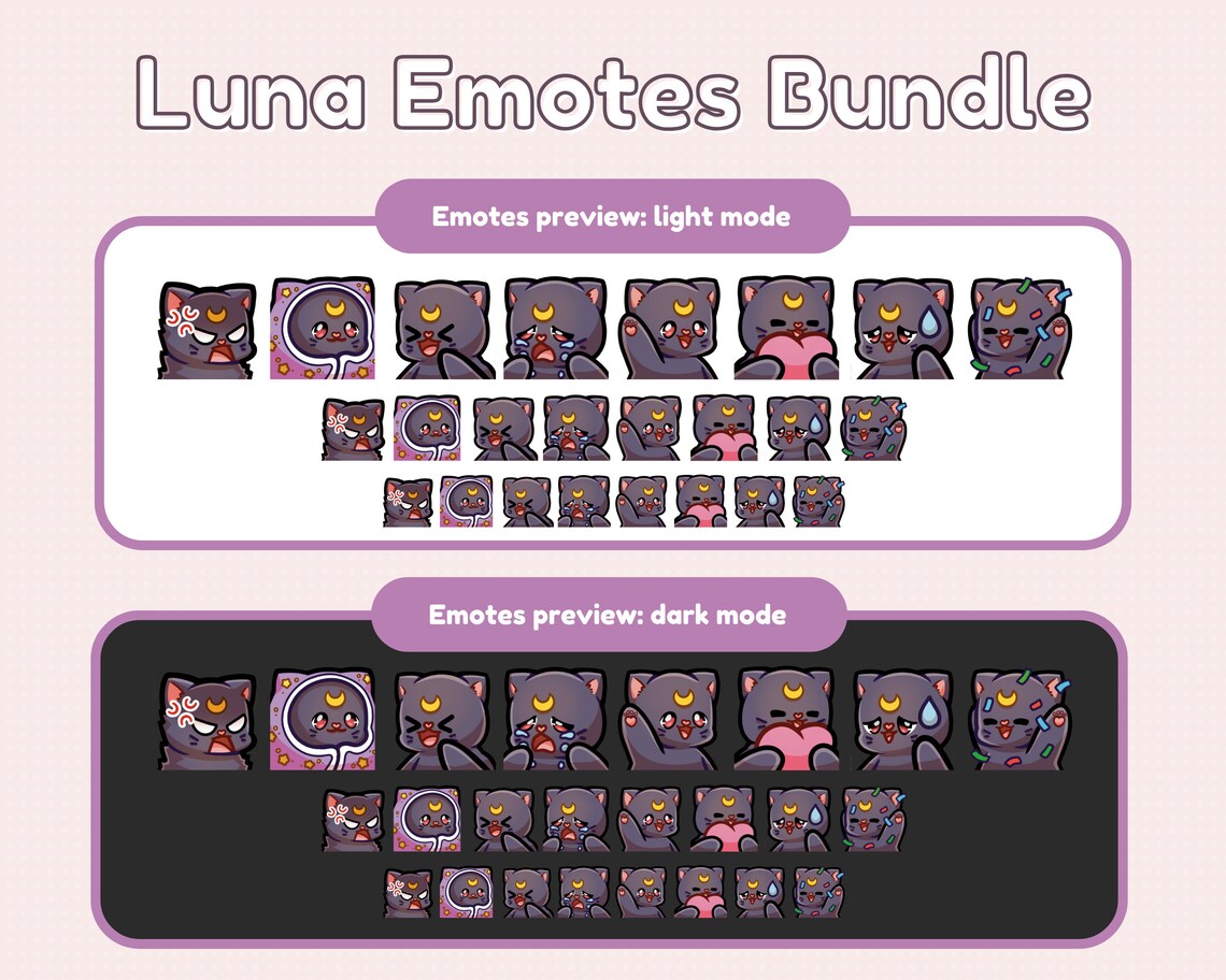 8 Luna Sailor Moon Emotes Pack Black Cat Twitch Emotes Discord Server ...