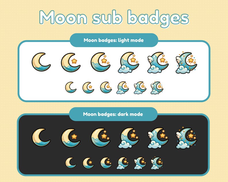 Cute Blue and Yellow Moon Aesthetic Twitch Sub Badges | Aesthetic Luna ...