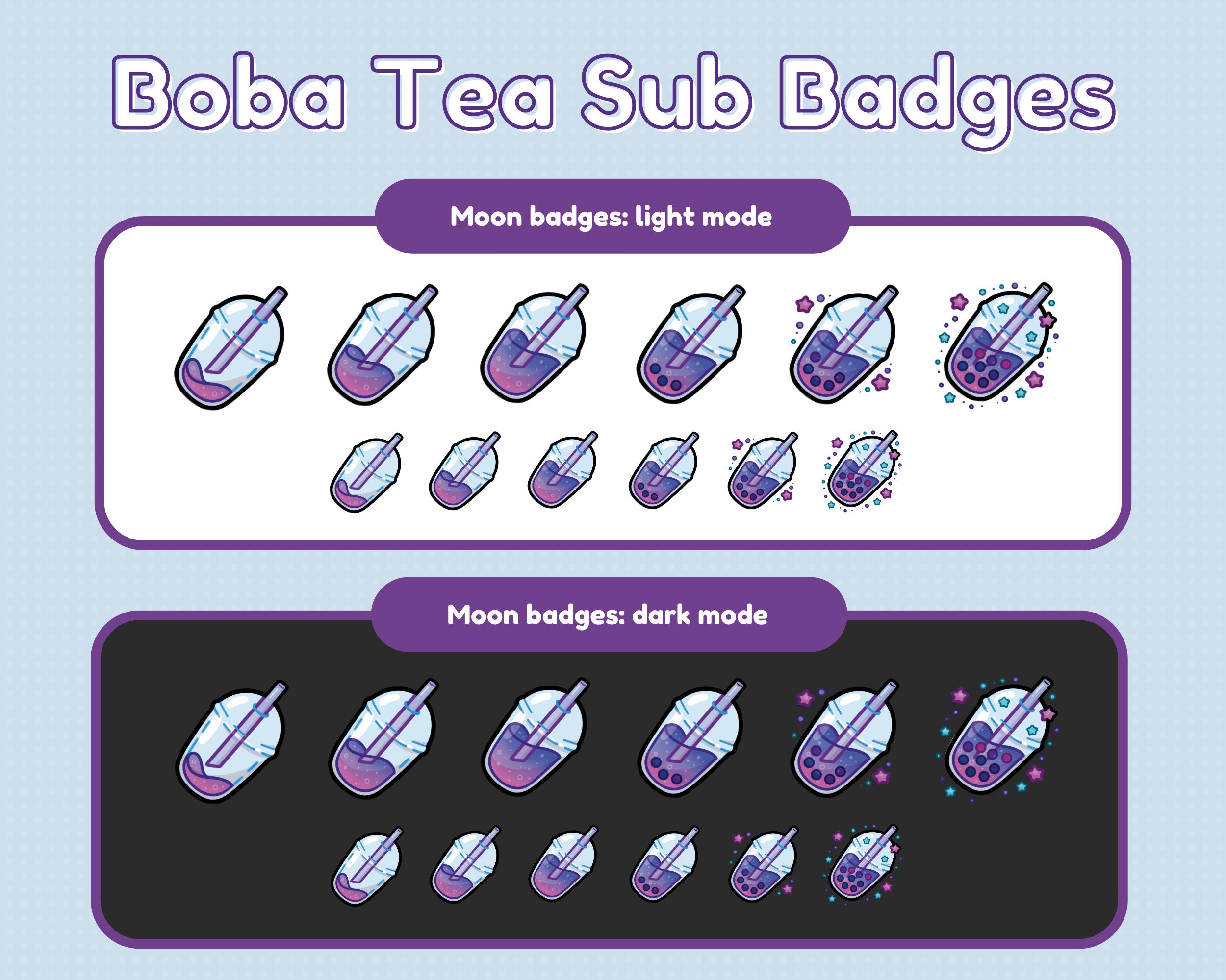 6 Purple Bubble Tea Twitch Badges, Galaxy Boba Tea Sub Badges, Kawaii ...