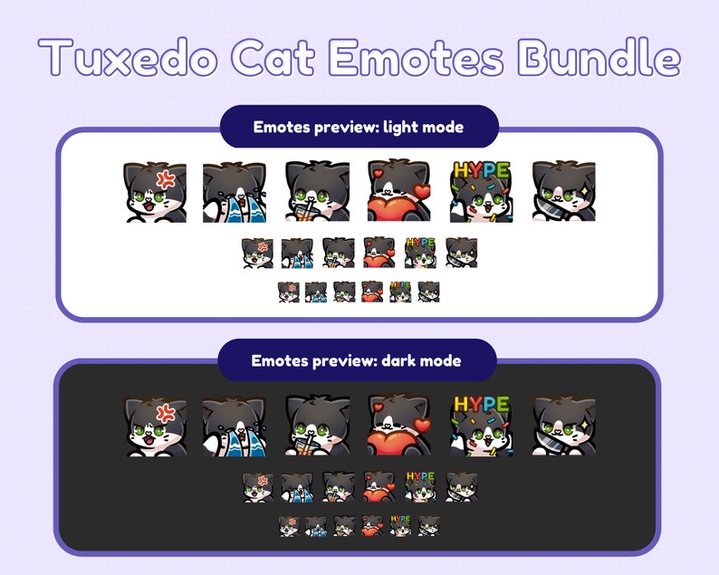 Tuxedo Cat Emotes | Black and White Cat Emotes | Cute Twitch Emotes ...
