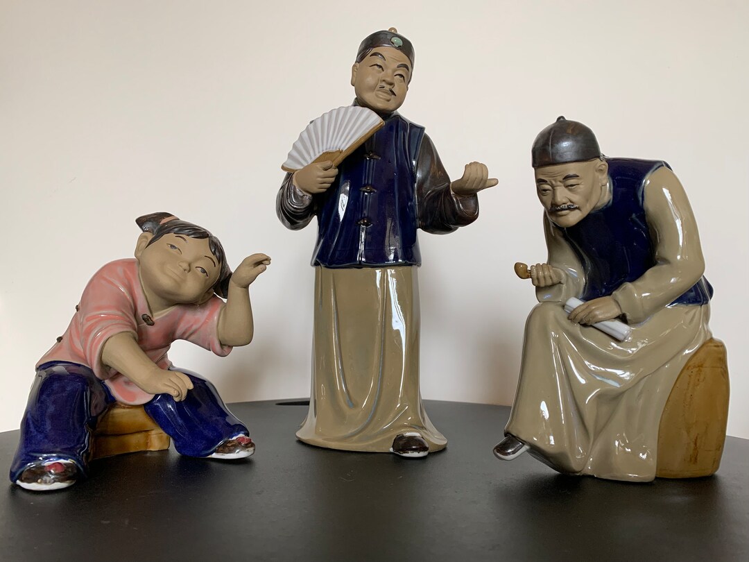 3 Vintage Chinese Shiwan Mudman Figurines - Etsy