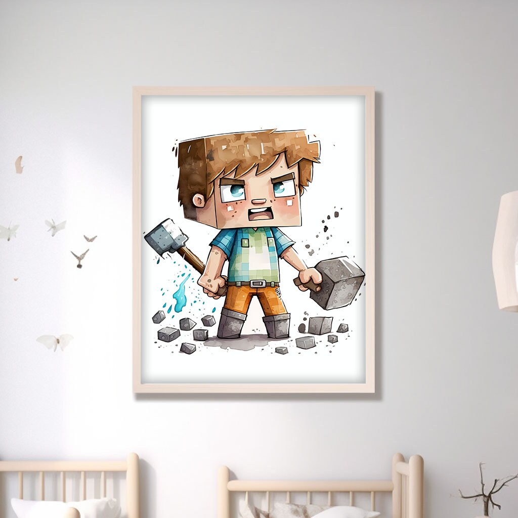 Set of 4 Minecraft Posters Gaming Poster, Watercolor Style, Wall Art ...