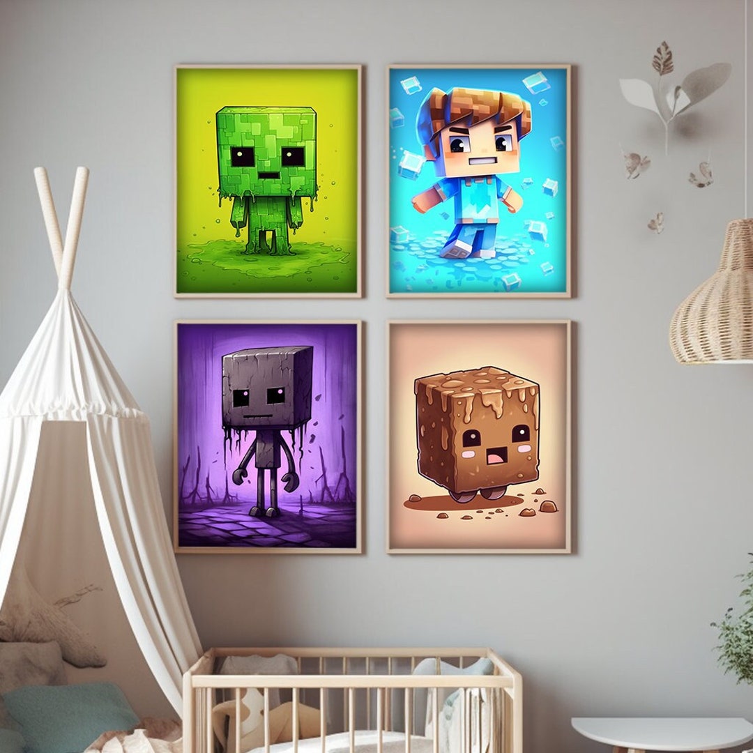 Minecraft Poster Set in Cartoon Style Creeper Print - Etsy