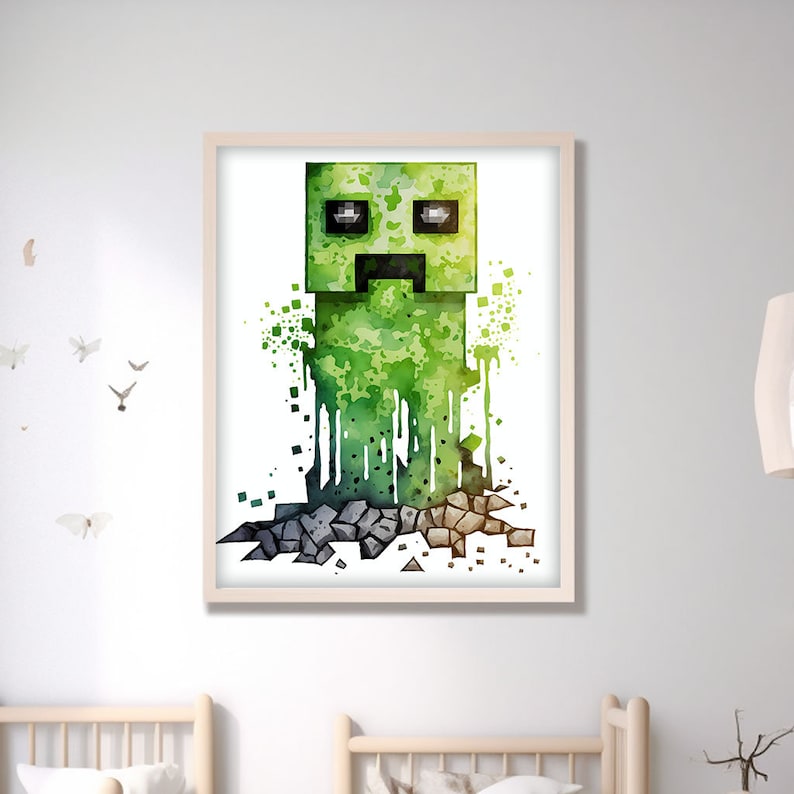 Set of 4 Minecraft Posters Gaming Poster, Watercolor Style, Wall Art ...