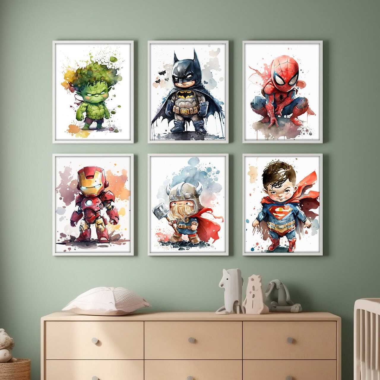 6 Superhero Watercolor Posters, Print File, High Quality, Superhero ...
