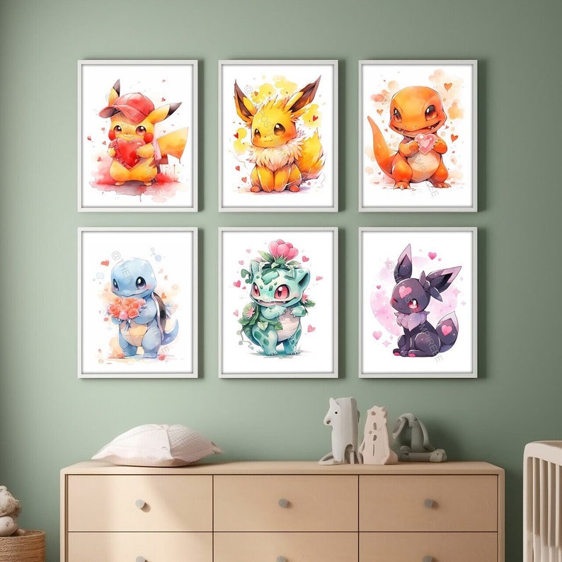 Lovely Chibi Pokemons Set Clipart for Kids, Anime Wall Art, Anime Gift ...