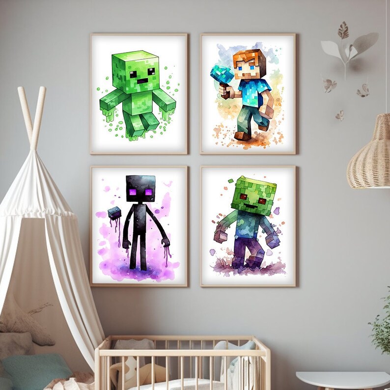 Minecraft Poster Set Minecraft Wall Art Nursery Decor - Etsy Canada