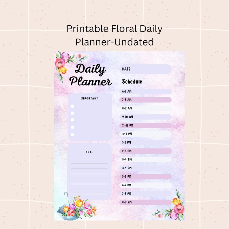 Printable Floral Daily Planner - Etsy