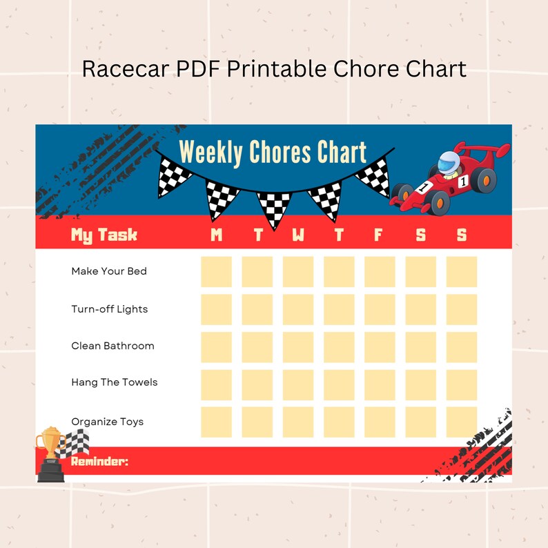 Racecar PDF Printable Chore Chart - Etsy