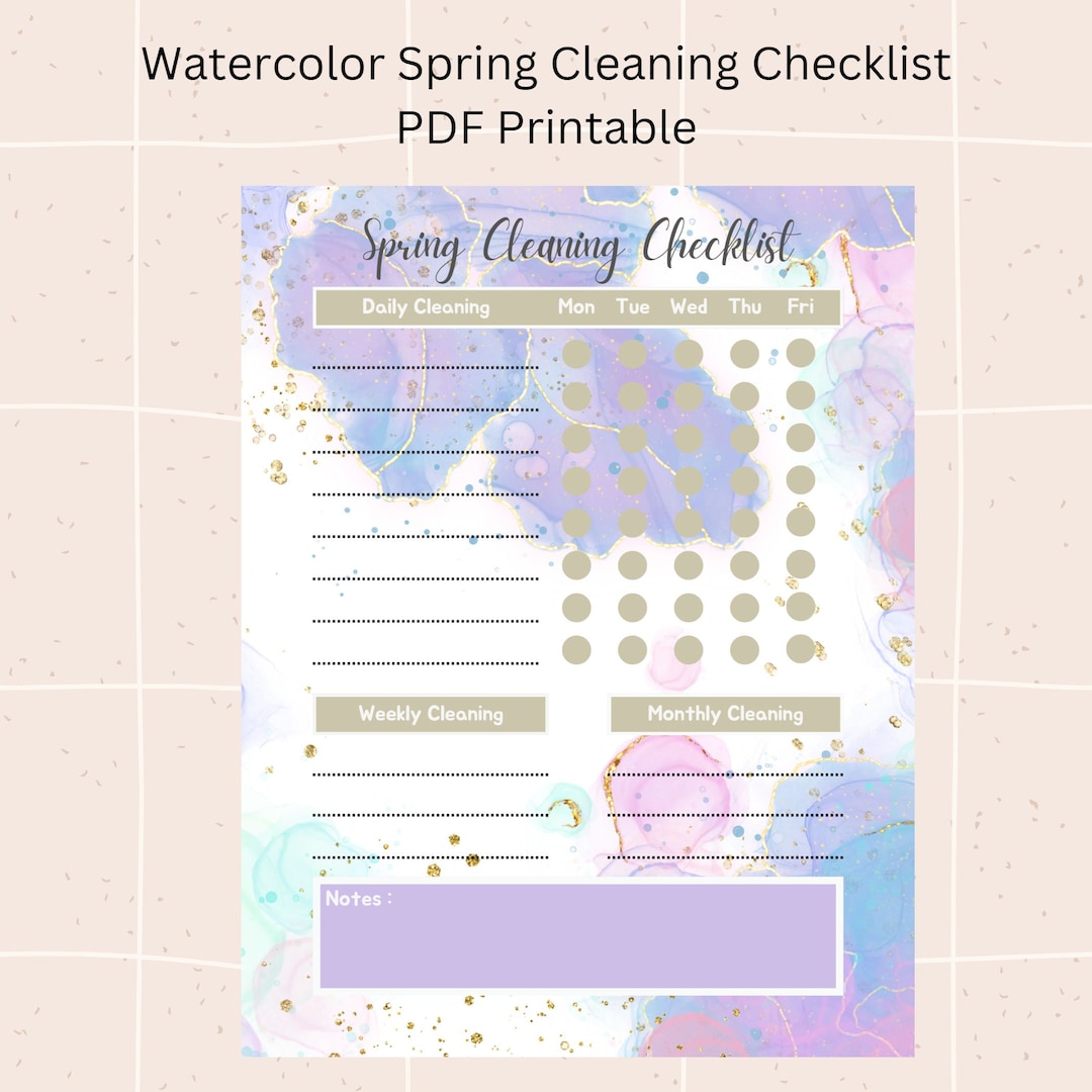 Watercolor Spring Cleaning Checklist - Etsy
