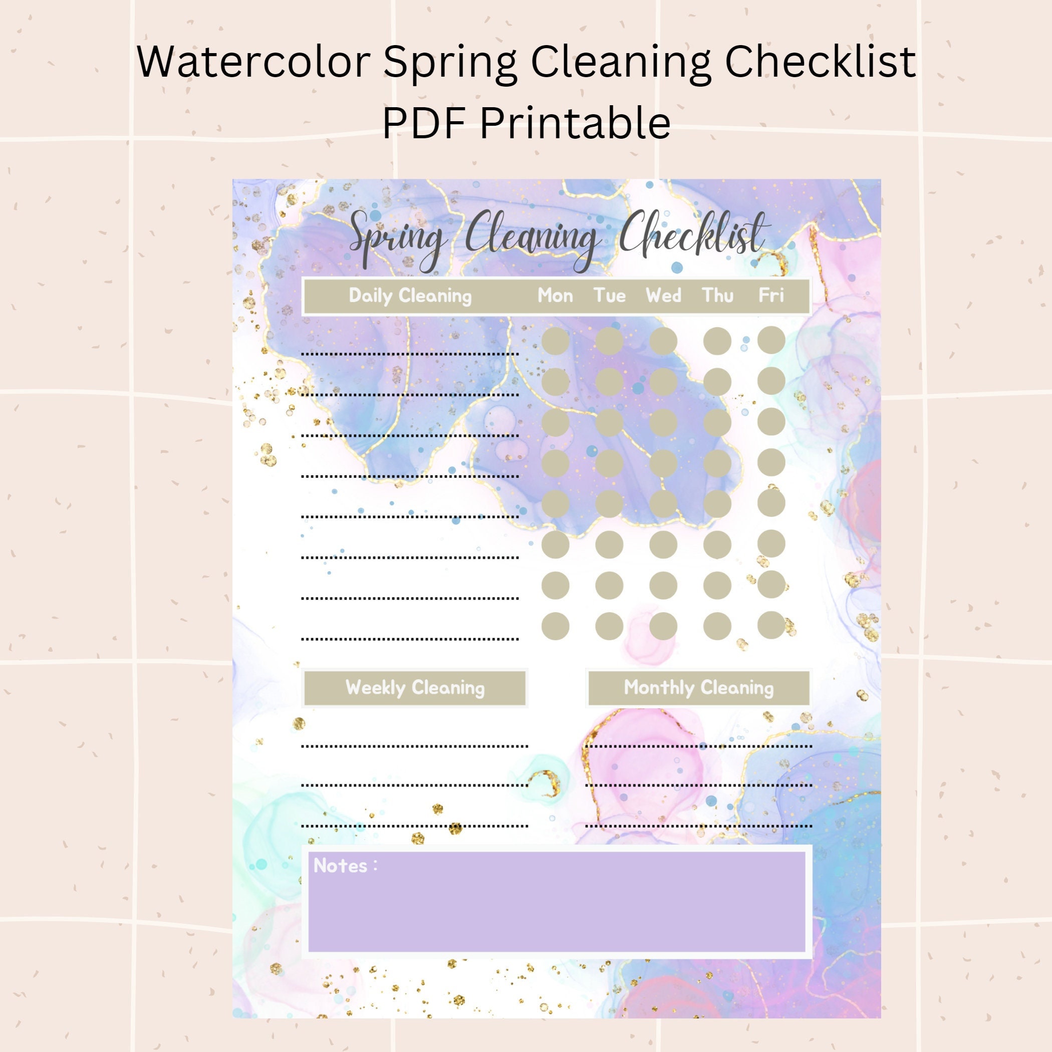 Watercolor Spring Cleaning Checklist - Etsy