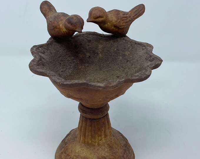 Vintage Rustic Cast Iron Miniature Bird Bath W 2 Birds, Rustic Garden ...