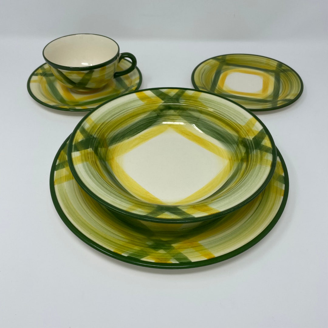 Set of 2 Vernonware Gingham Sunday Night Supper Place Settings, Green ...