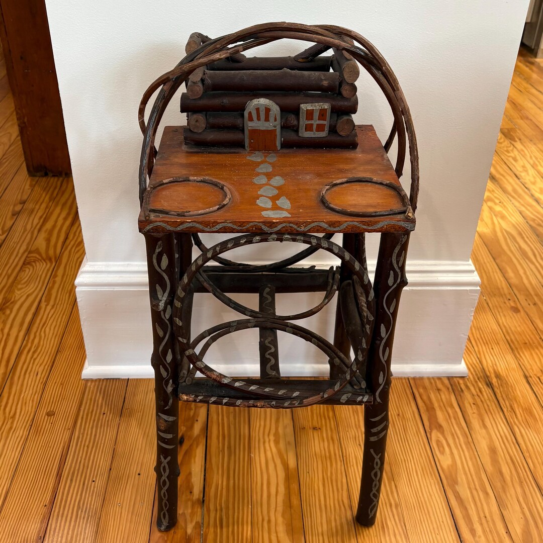 Antique Adirondack Twig Table, Primitive Folk Art Table, Smoking Stand ...