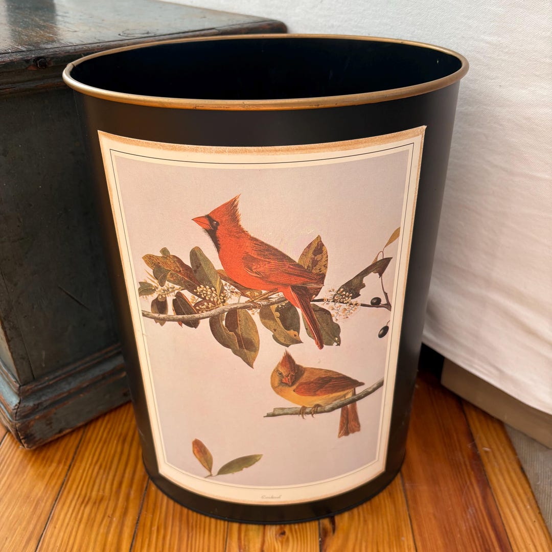 Cardinal Metal Wastebasket, Paper Applique Male & Female Cardinals ...