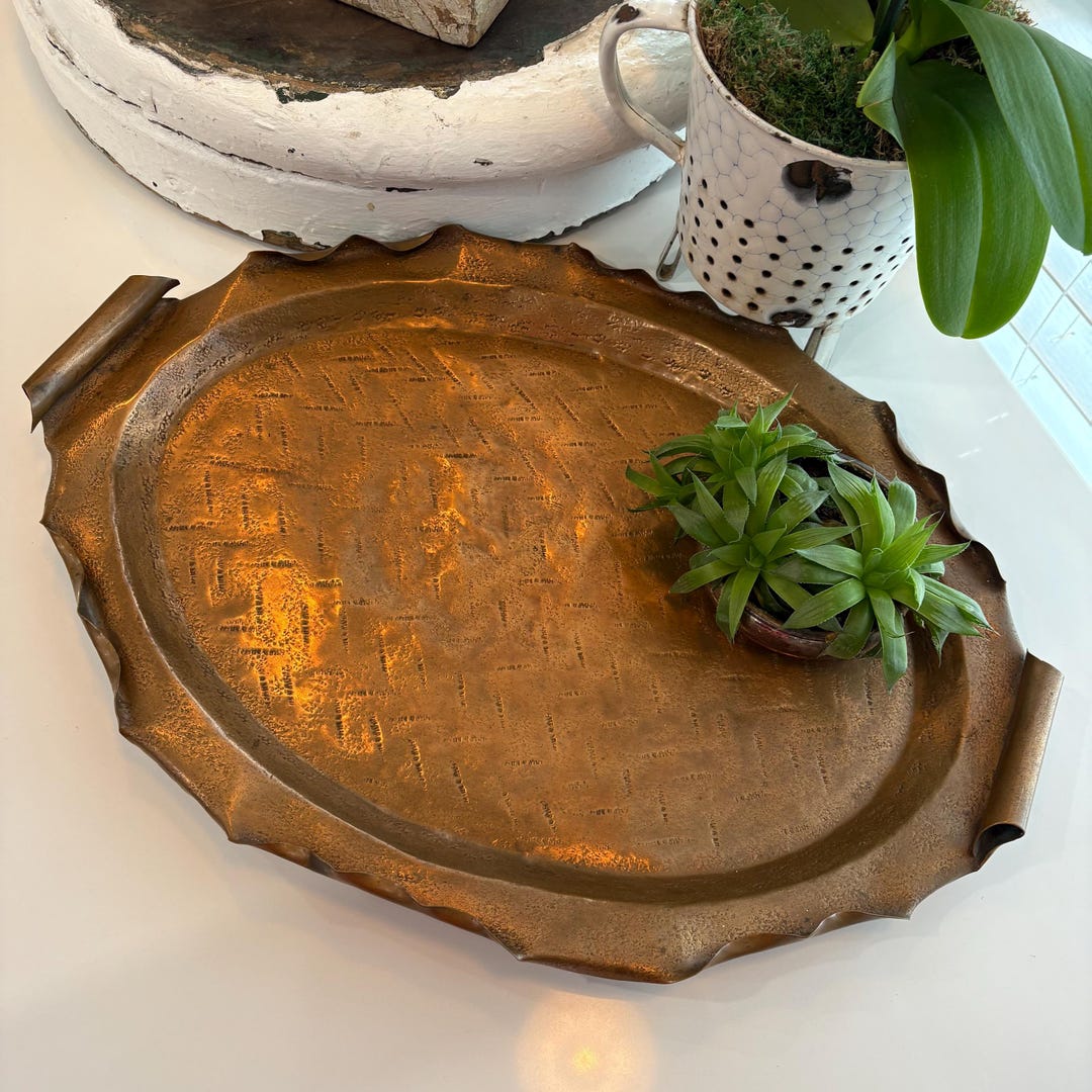 Antique Solid Copper Hand Hammered Tray, Hand Forged Copper Tray, Hand Embossed Copper Tray ...