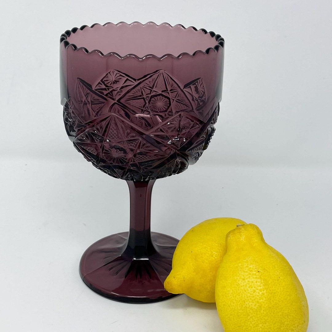 Amethyst Pressed Glass Compote W Scalloped Edge Featuring Starburst ...